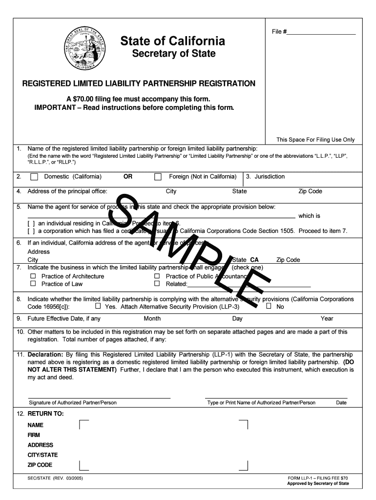 Fillable Online Registered Limited Liability Partnership Registration ...