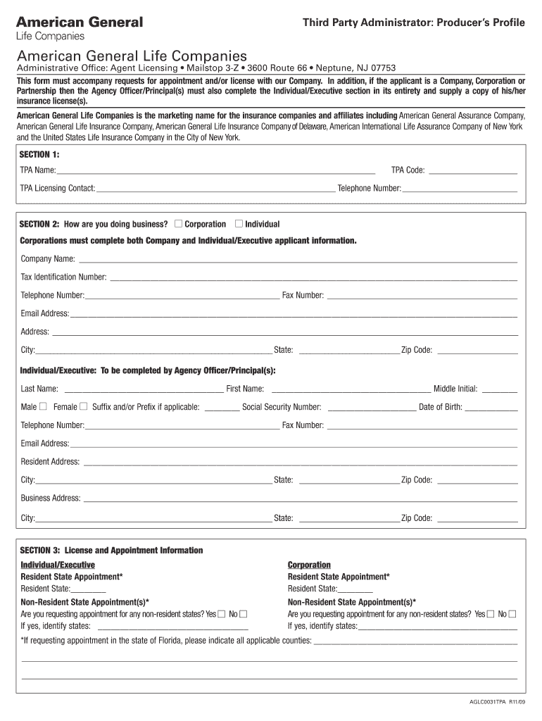 Fillable Online Third Party Administrator: Producer’s Profile Fax Email ...
