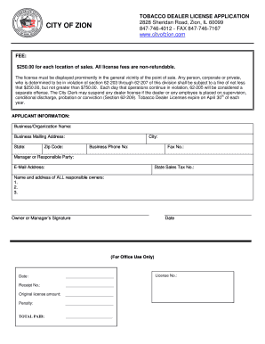Fillable Online Tobacco Dealer License Application - The City of Zion ...
