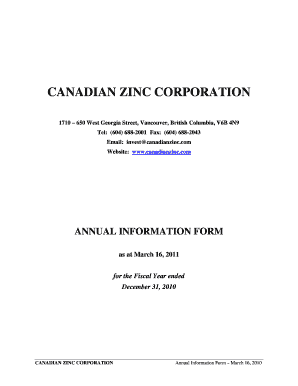 Fillable Online Canadian zinc corporation annual information form Fax Email Print - pdfFiller