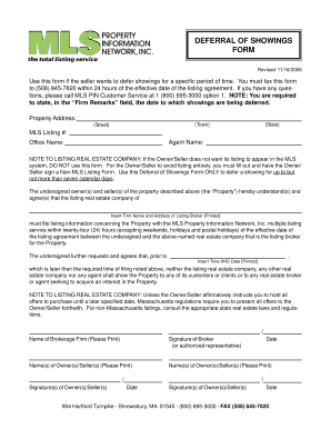 Fillable Online Deferral of Showings Form - MLS Property Information ...