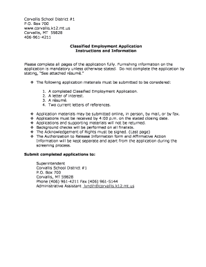 Fillable Online Classified Application - MontanaSportsline.com Fax Email Print - pdfFiller