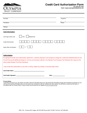 Fillable Online Credit Card Authorization Form - Olympia Trust Company ...