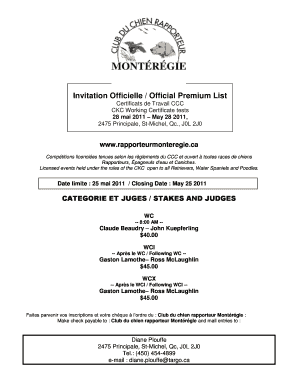 Fillable Online Invitation Officielle Official Premium List Fax Email ...