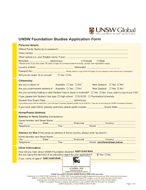 Fillable Online UNSW Foundation Studies Application Form Fax Email ...