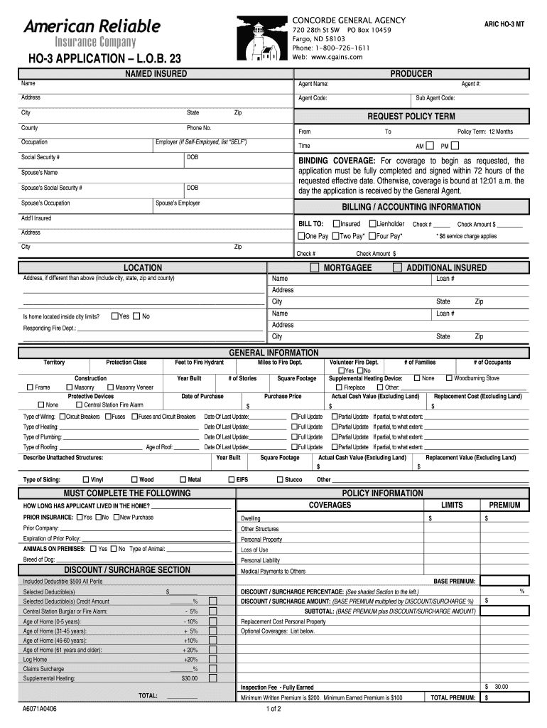 Fillable Online HO-3 Homeowners Insurance Application Fax Email Print ...