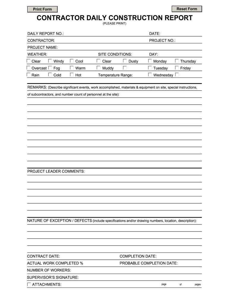 Construction Daily Report Template Free