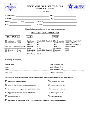 Fillable Online NEW ERA LIFE INSURANCE COMPANIES Appointment Checklist ...