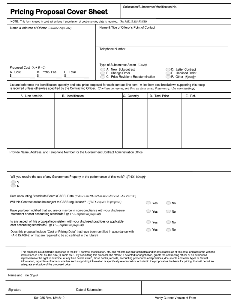 Contract pricing proposal cover sheet: Fill out & sign online | DocHub