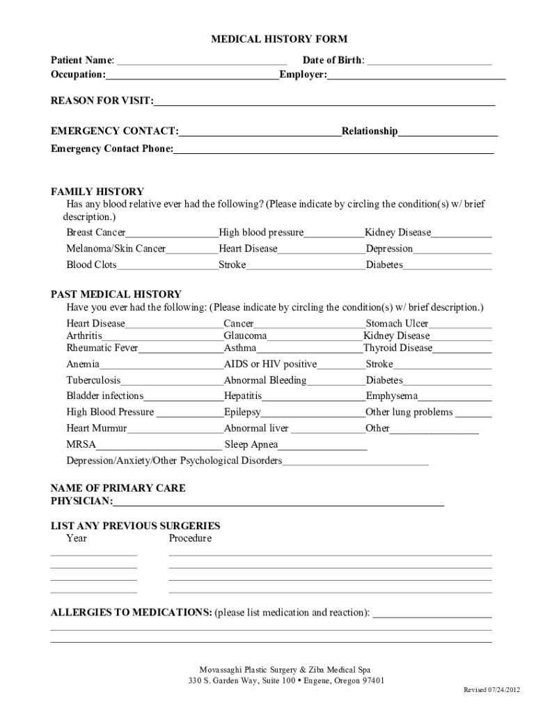 Fillable Online Medical History Form Fax Email Print - pdfFiller