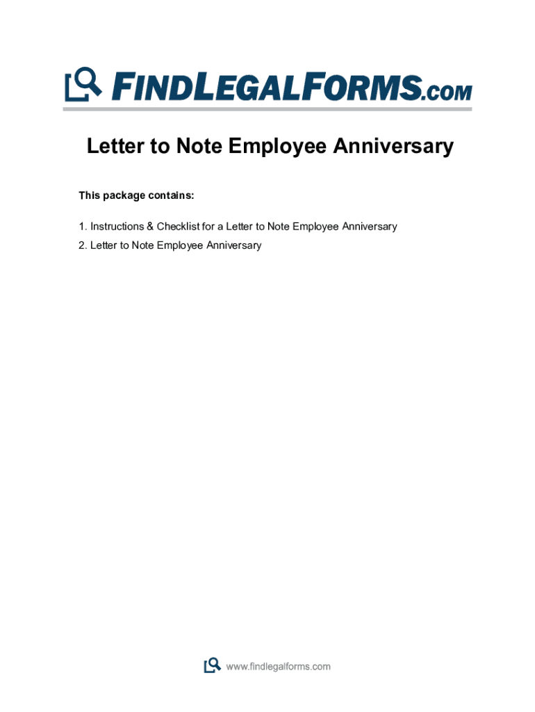 Fillable Online Letter to Note Employee Anniversary Fax Email Print ...