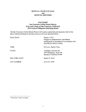 Fillable Online 1 OFFICIAL NOTICE OF SALE and OFFICIAL BID FORM ... Fax ...