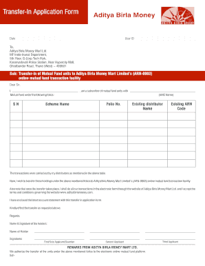 Fillable Online aditya birla money ltd at ghadbunder form Fax Email Print - pdfFiller