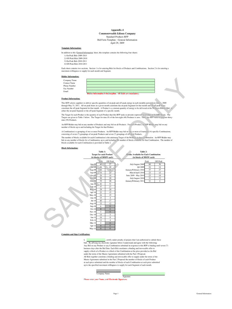 Fillable Online Appendix 4 (Standard) Illustrative Bid Form FOR PDFing 4-10-2009 ... Fax Email ...
