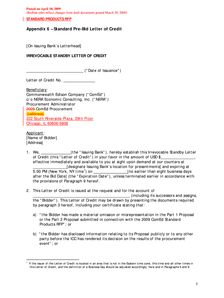 Fillable Online Appendix 6 – Standard Pre-Bid Letter of Credit Fax ...