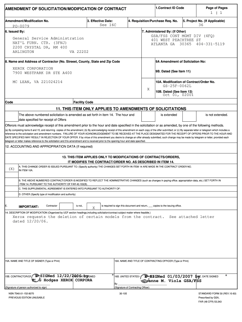 Fillable Online Amendment of Solicitation/Modification of Contract Fax ...