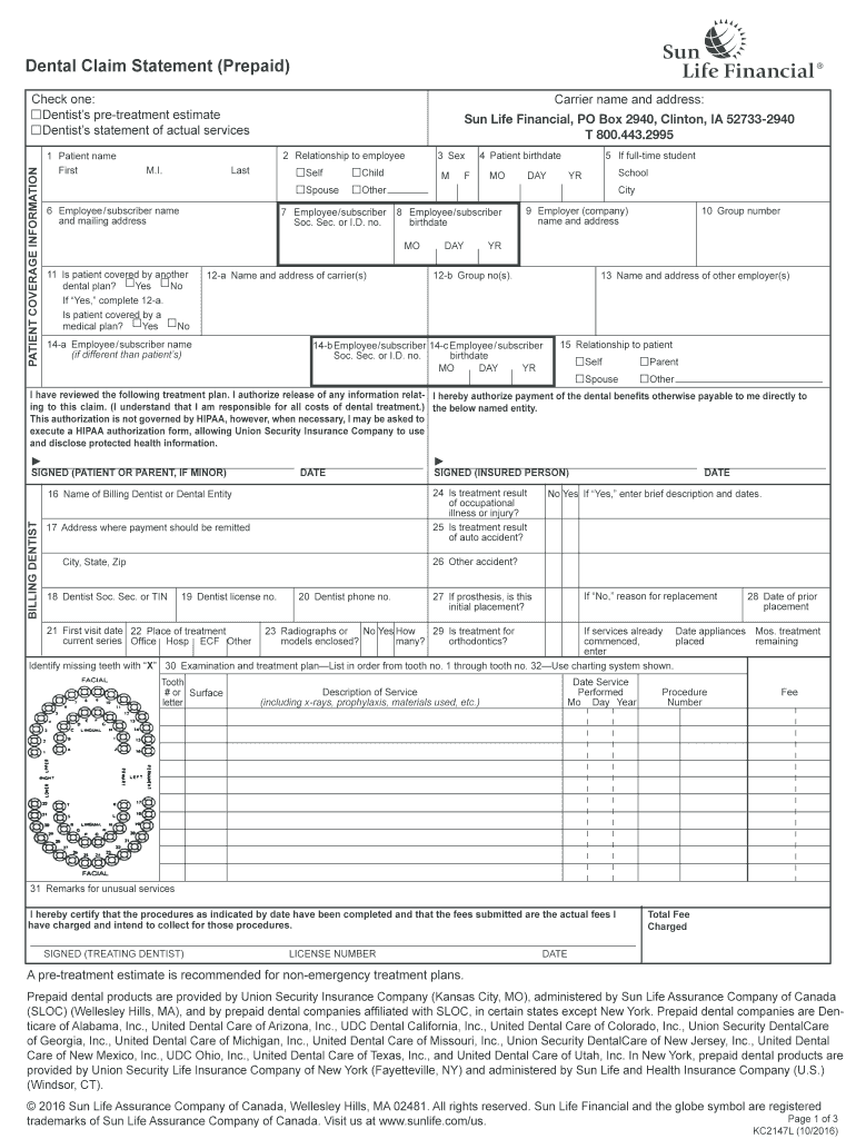 Fillable Online Dental Claim Statement (Prepaid) - Assurant Employee Benefits Fax Email Print ...