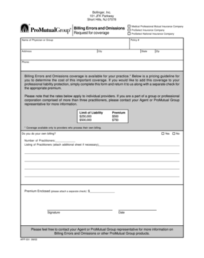 Fillable Online Billing Errors and Omissions Request for coverage ...