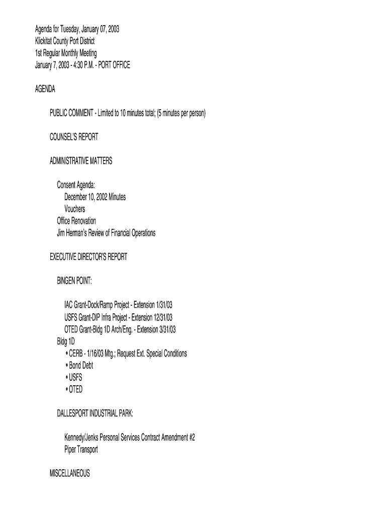 Fillable Online to View the Full Agenda Packet - Klickitat County Fax Email Print - pdfFiller