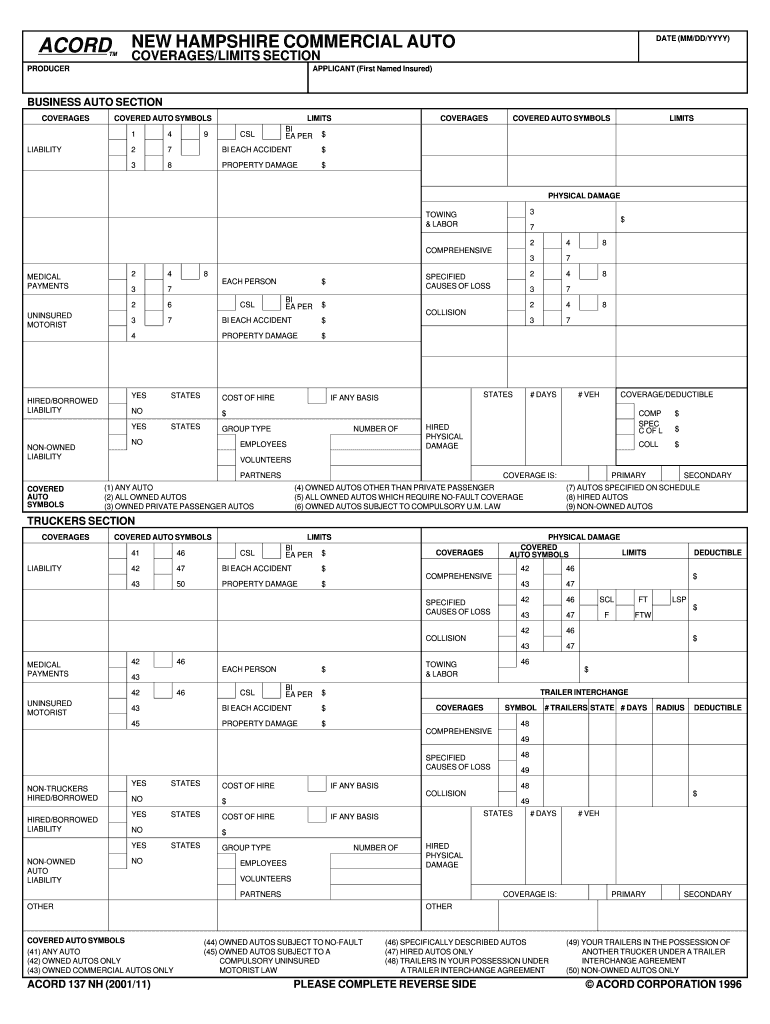 Fillable Online New Hampshire Commercial Auto Fax Email Print - pdfFiller