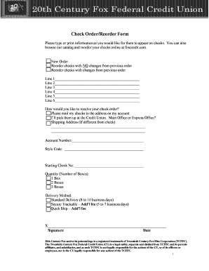 Fillable Online Check Order/Reorder Form - Fox Credit Union Fax Email ...