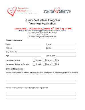 Fillable Online Junior Volunteer Program Fax Email Print - pdfFiller