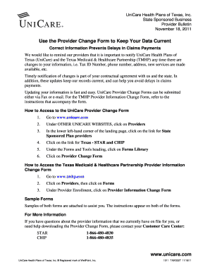 Fillable Online Use the Provider Change Form to Keep Your Data Current ...