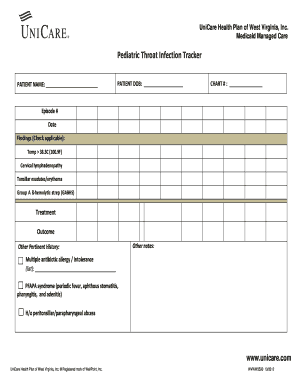 Fillable Online Pediatric Throat Infection Tracker Form - UniCare Fax ...