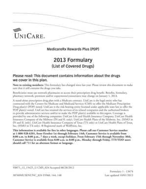 Fillable Online 2013 Formulary - UniCare Fax Email Print - pdfFiller