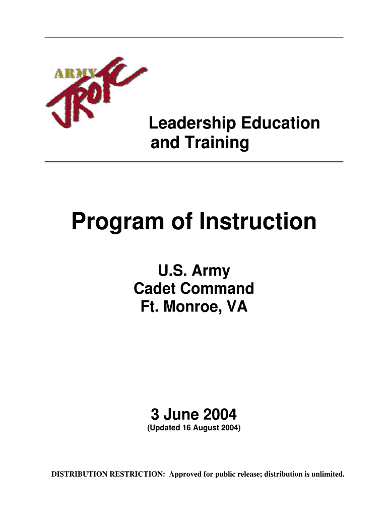 Fillable Online U.S. Army Cadet Command JROTC and NDCC Program of ...