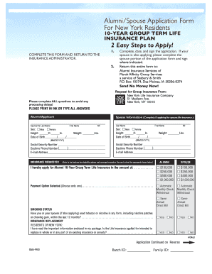 Fillable Online Alumni/Spouse Application Form For New York Residents ...