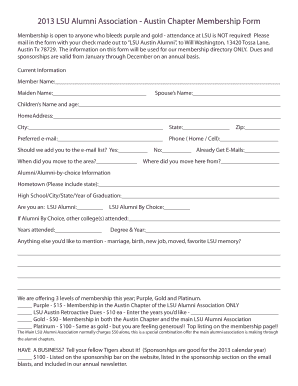 Fillable Online 2013 LSU Alumni Association - Austin Chapter Membership Form Fax Email Print ...