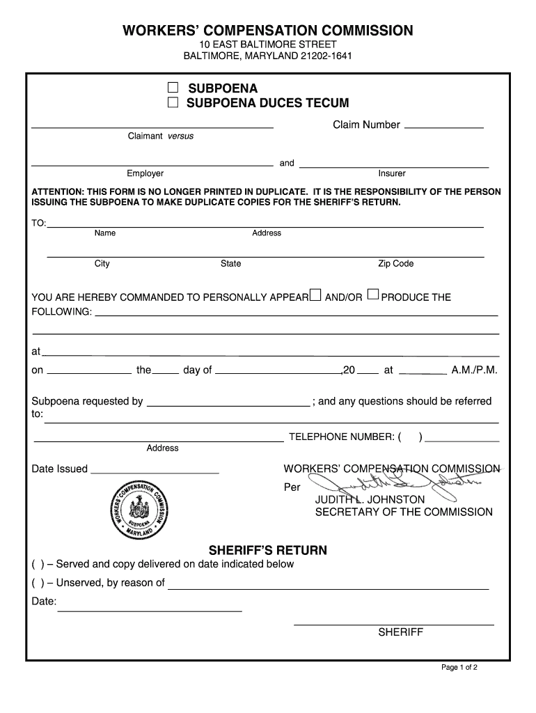 Fillable Online Subpoena Duces Tecum Fax Email Print - pdfFiller