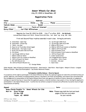 Fillable Online Sweet Wheels Car Show Registration Form - Arizona's Car ...