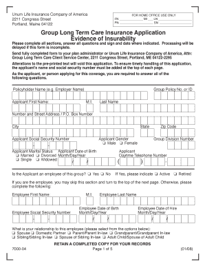 Fillable Online Unum Life Insurance Company of America 2211 Congress ...