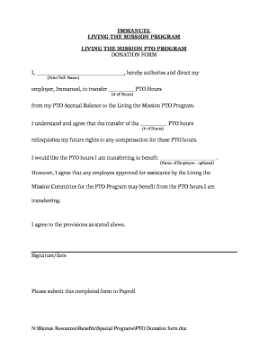 Fillable Online Living the Mission PTO Donation Form ...