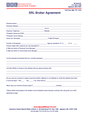 Fillable Online To download our New Agent Sign Up Form - Special Risks ...