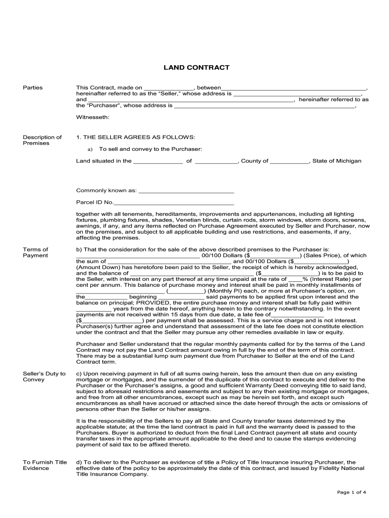 2011 2024 Form MI Land Contract Fill Online Printable Fillable Blank 
