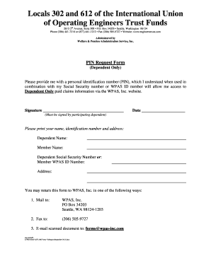 Fillable Online Dependent PIN Request Form - WPAS, Inc. Fax Email Print ...