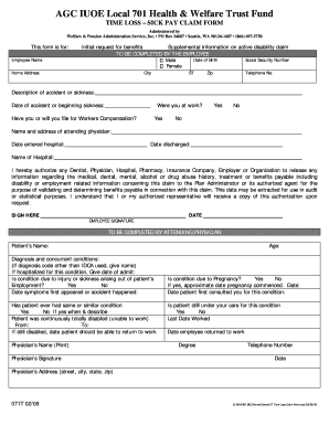 Fillable Online Time Loss - Sick Pay Claim Form - WPAS, Inc. Fax Email ...
