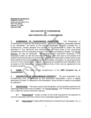 Fillable Online Declaration of condominium of 2050 condotel - J.P. King ...