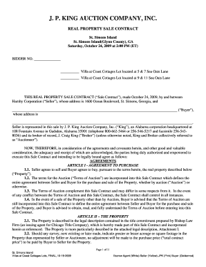 Fillable Online AUCTION CONTRACT OF SALE Villas at Coast Cottages LOTS ...
