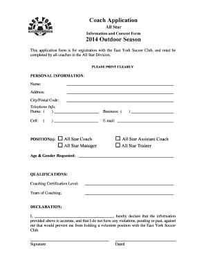 Fillable Online coach application form Fax Email Print - pdfFiller