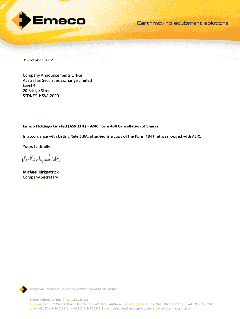 Fillable Online ASIC Form 484 - Cancellation of Shares - Emeco Fax ... Fillable Online ASIC Form 484 - Cancellation of Shares - Emeco Fax ...
