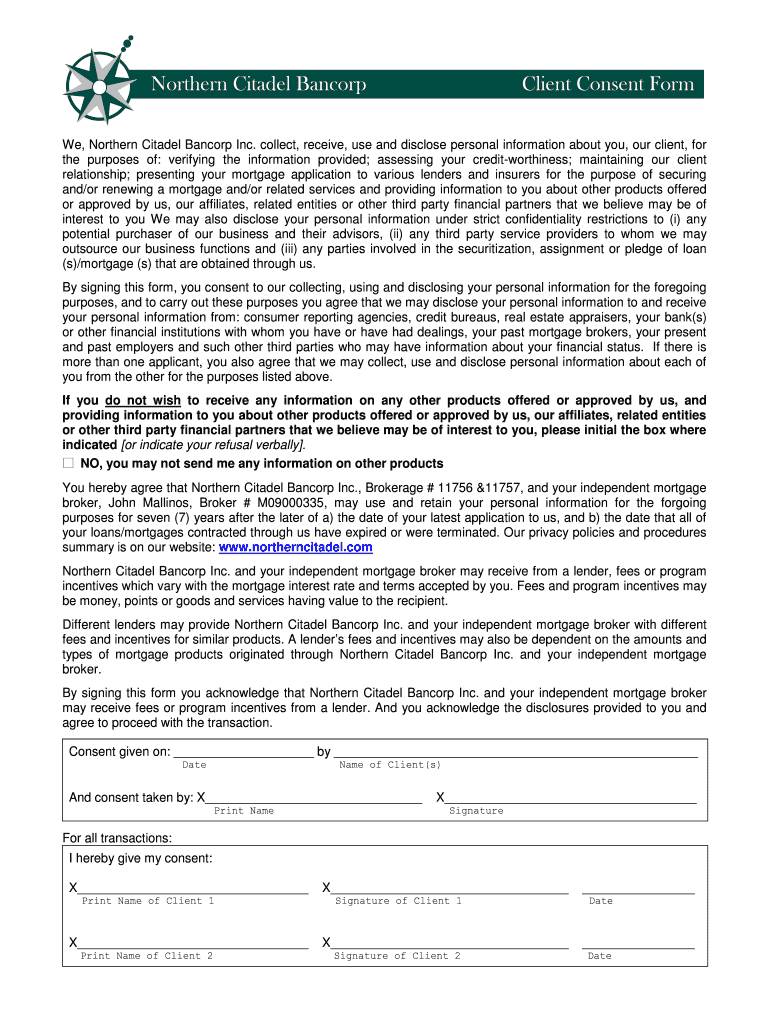 Fillable Online Client Consent Form Fax Email Print - pdfFiller