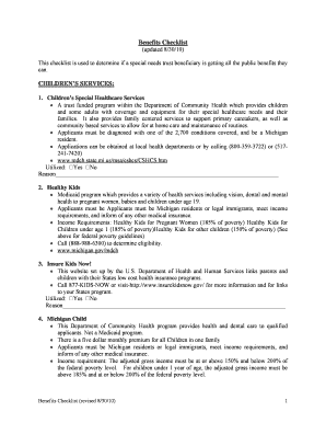 Fillable Online Benefits Checklist CHILDREN'S SERVICES: Fax Email Print ...