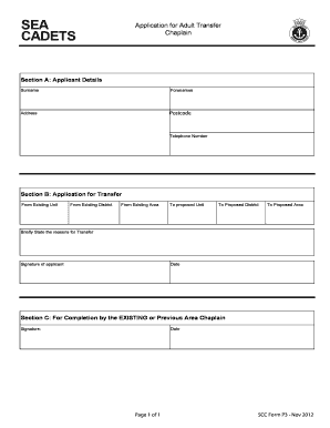 Fillable Online Application for Adult Transfer Chaplain Fax Email Print ...