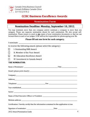 Fillable Online CCBC Business Excellence Awards in celebration of ...