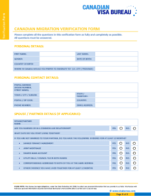 Fillable Online Canadian migration verification form - Visa Bureau Fax ...
