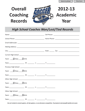 Fillable Online Overall Coaching Records 2012-13 Academic Year ...